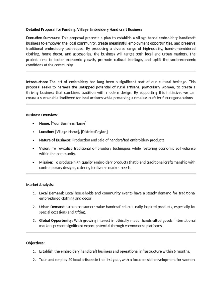 Funding Proposal for Embroidery Business | PDF | Embroidery | Economies