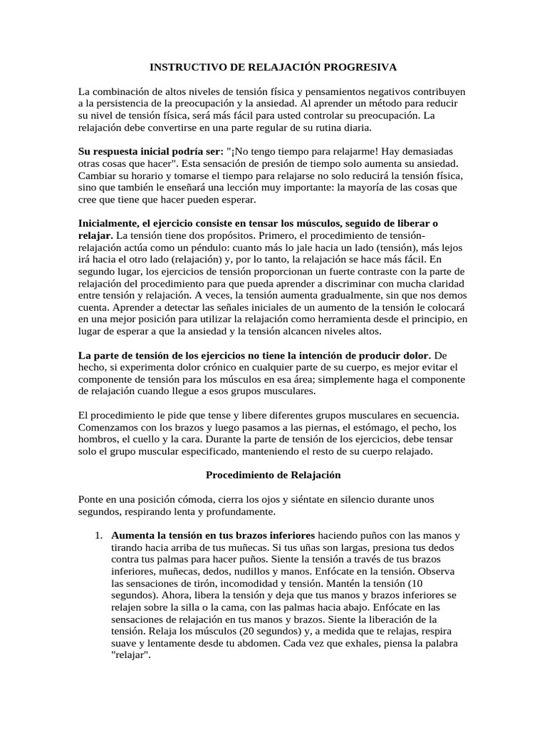 Instructivo de Relajación Progresiva | PDF | Ansiedad | Respiración