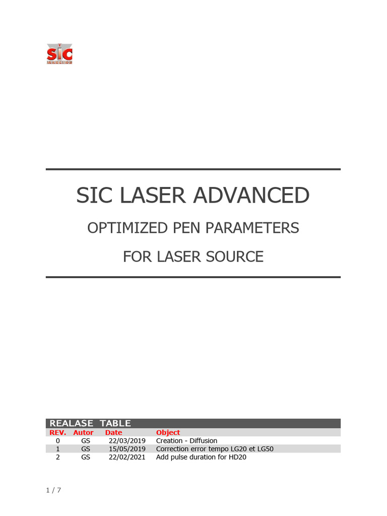 Sic Laser Advanced - Optimiezd Pen Parameters - R02 | PDF ...