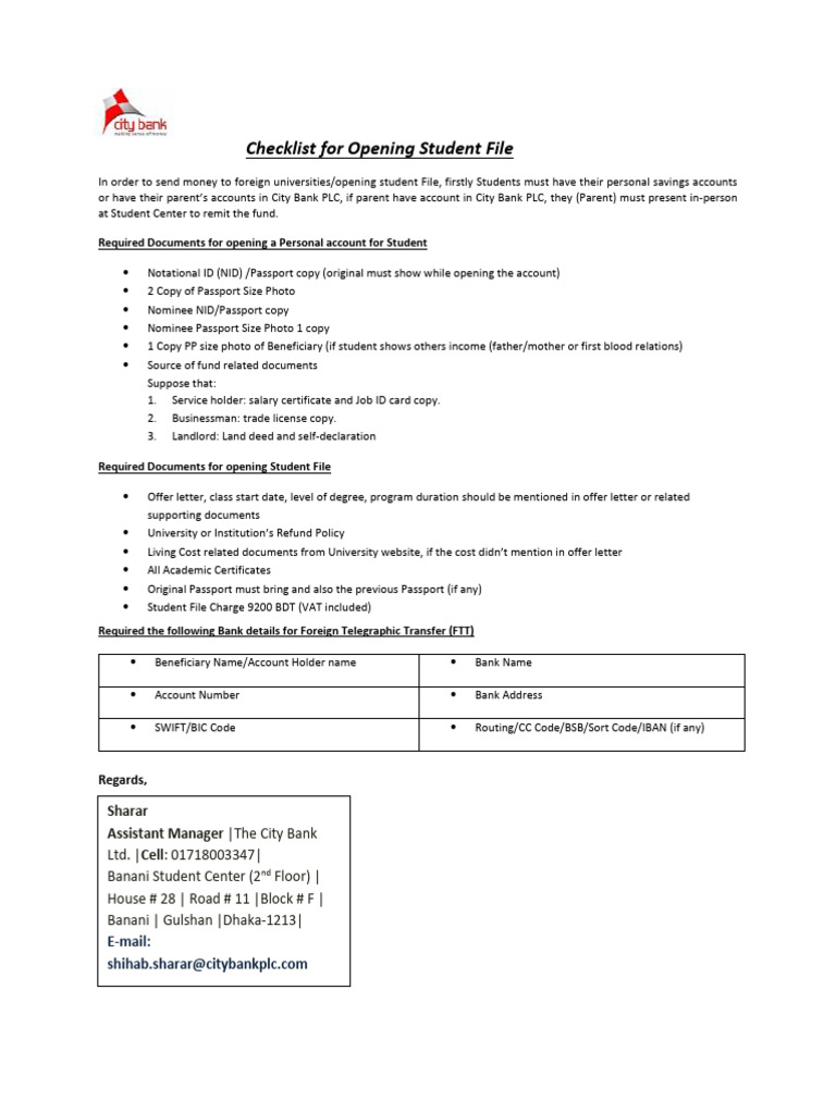 Checklist For Savings Account and Student File | PDF