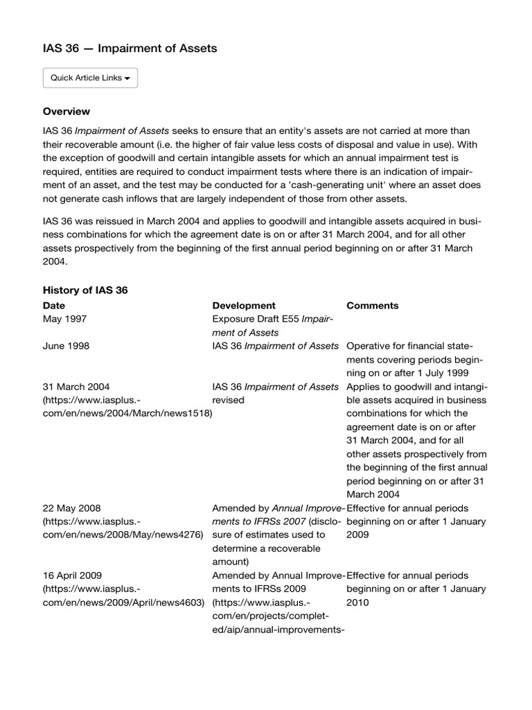 IAS 36 - Impairment of Assets | PDF | Fair Value | Goodwill (Accounting)