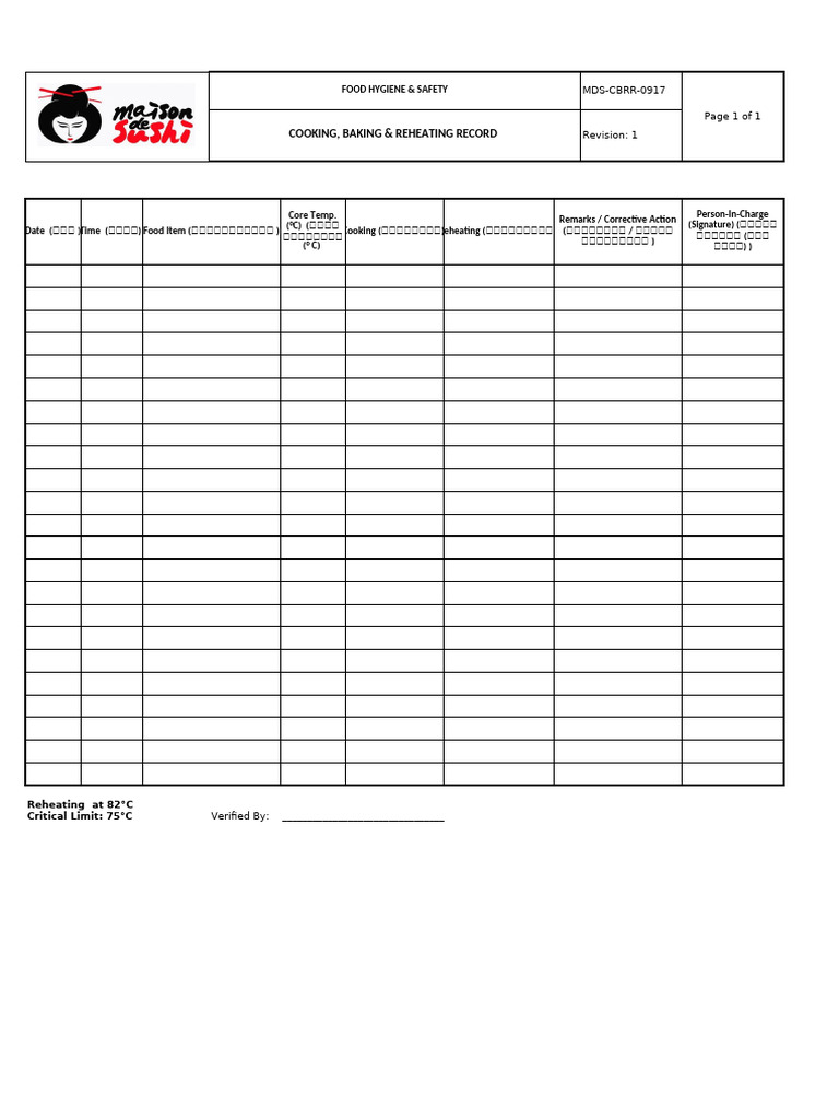 Cooking & Reheating Record | PDF
