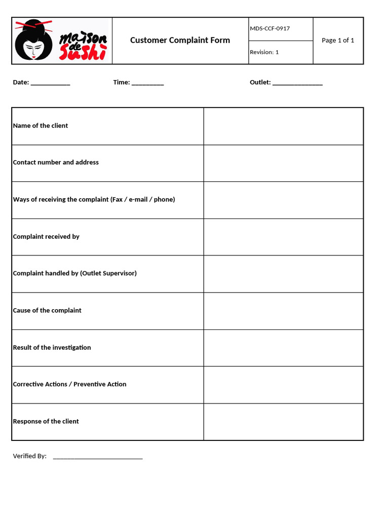 Customer Complaint Form | PDF