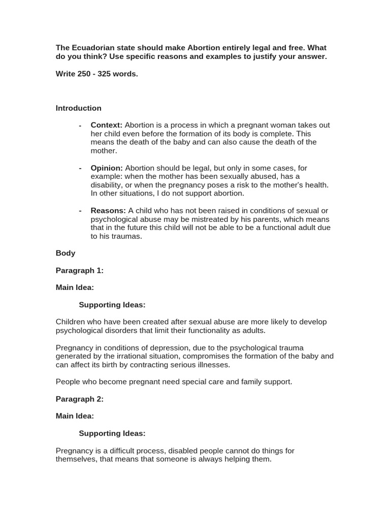 Outline Template Ensayo | PDF | Pregnancy | Abortion