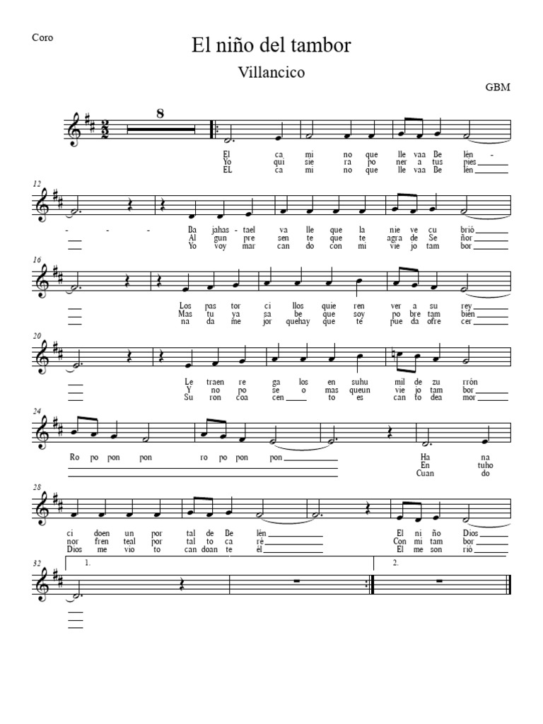 El niño del tambor - coro | PDF