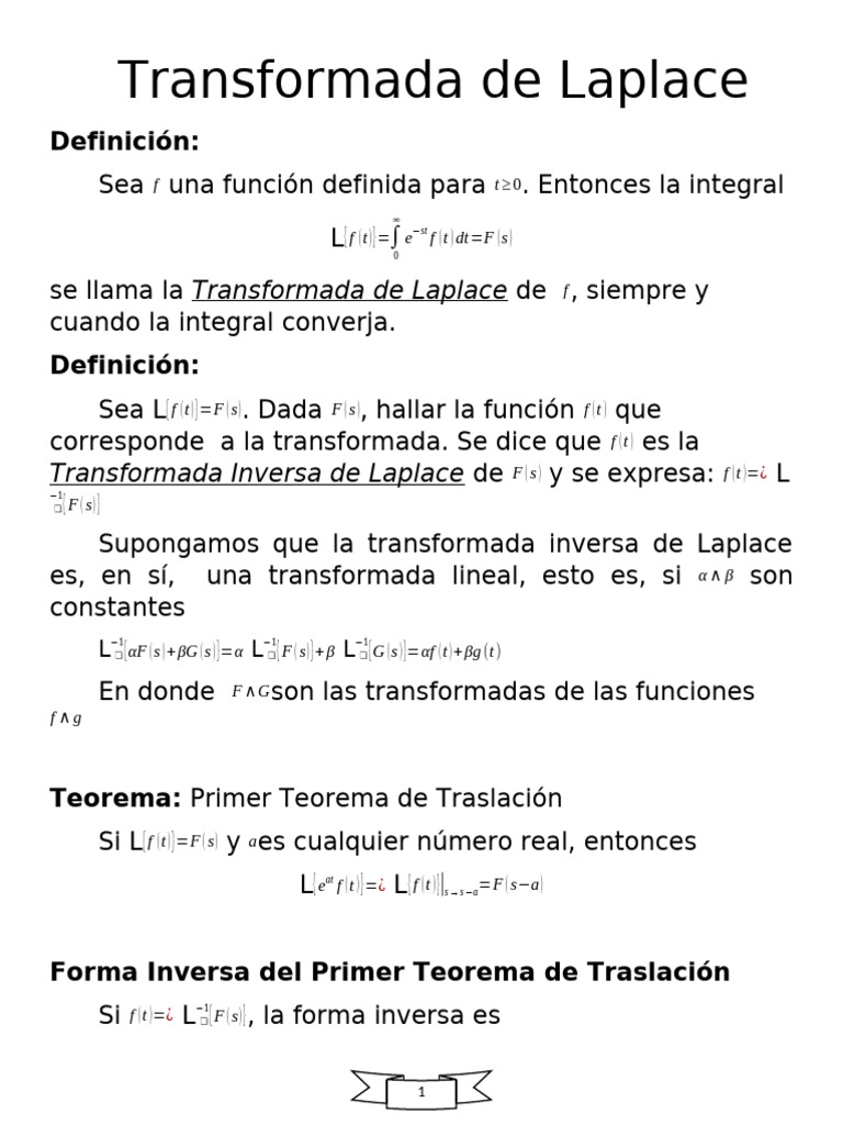 Transformada de Laplace y Teoremas | PDF | Integral | Transformada de ...