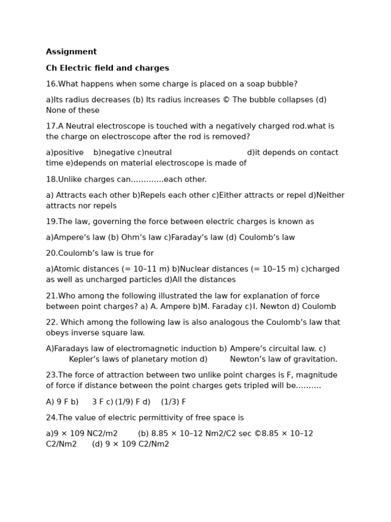 12B Assignment | PDF | Electric Charge | Force