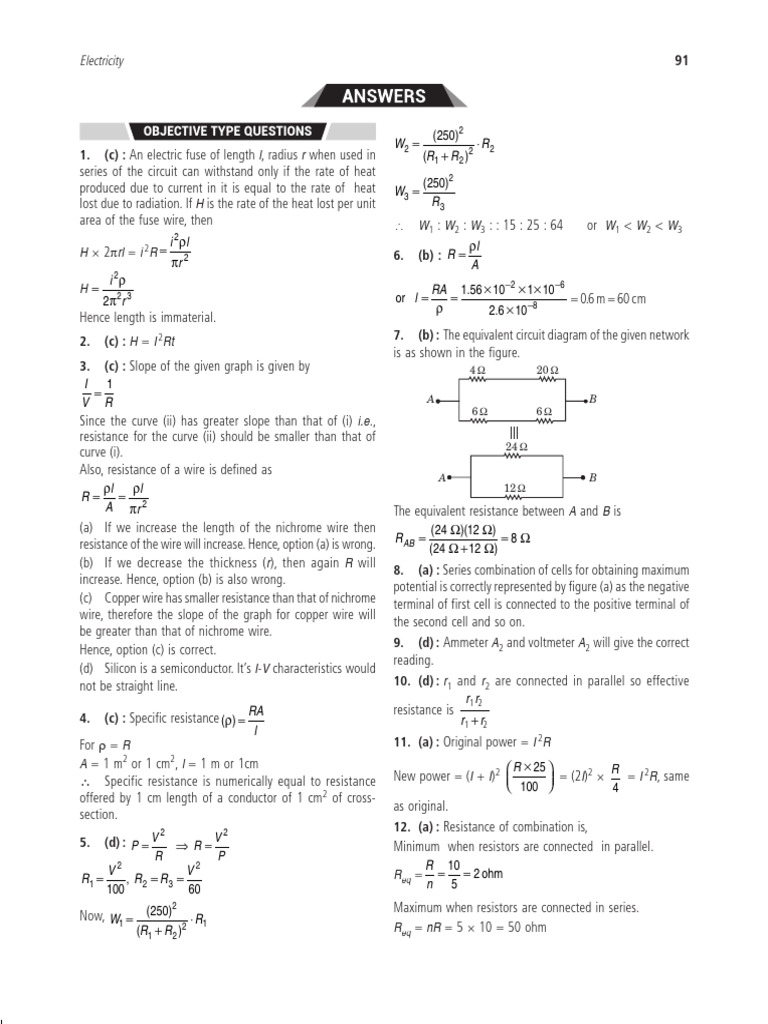 Electricity MCQ Answer Shhet.. PDF | PDF | Electrical Resistance And ...