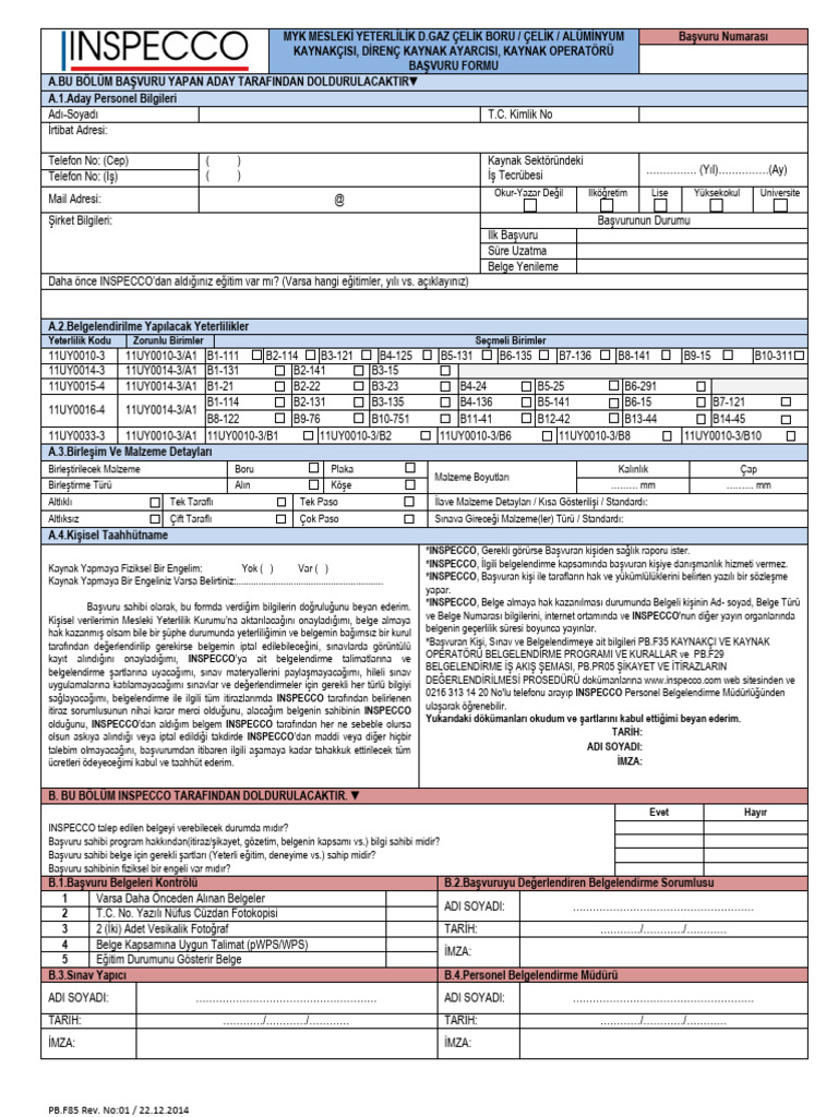 PB.F85 Rev. No:01 / 22.12.2014 | PDF