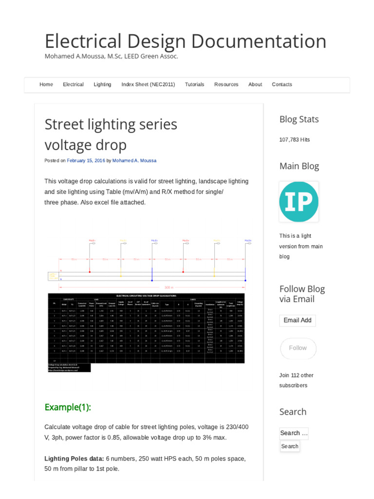 Street Lighting Series Voltage Drop - Electrical Design Documentation | PDF | Voltage ...