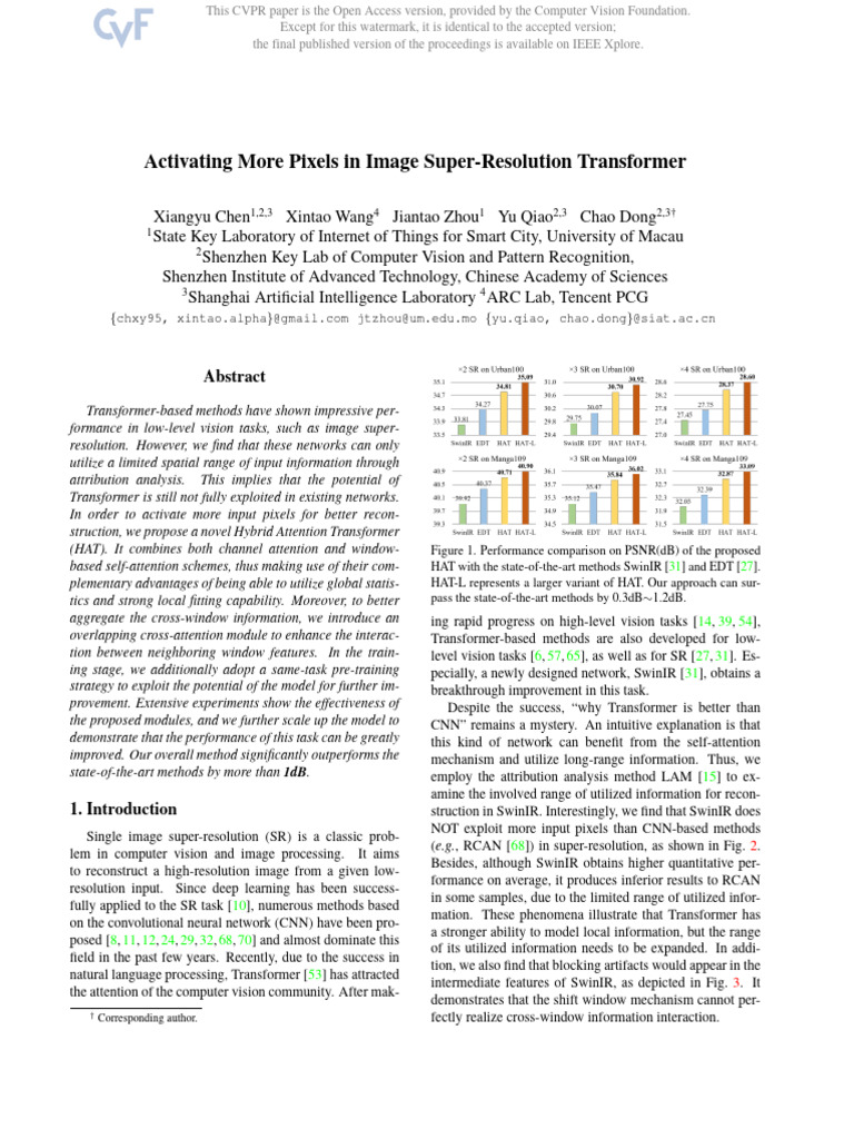 Chen Activating More Pixels in Image Super-Resolution Transformer CVPR 2023 Paper | PDF ...