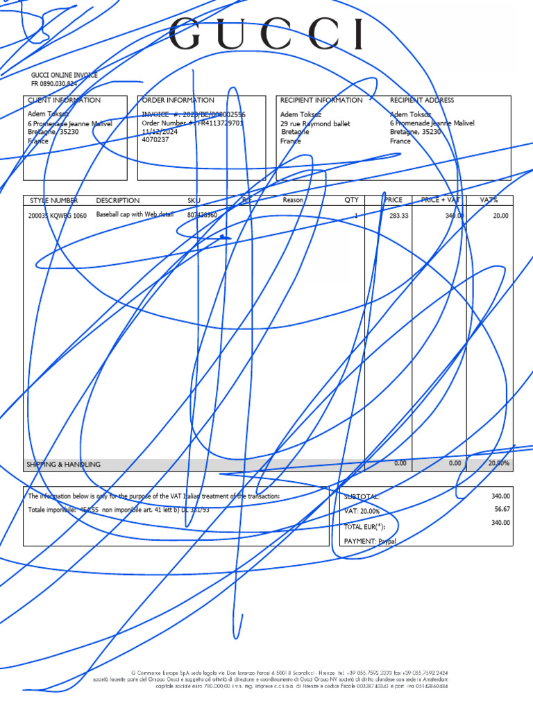 Gucci Invoice for Adem Toksoz | PDF