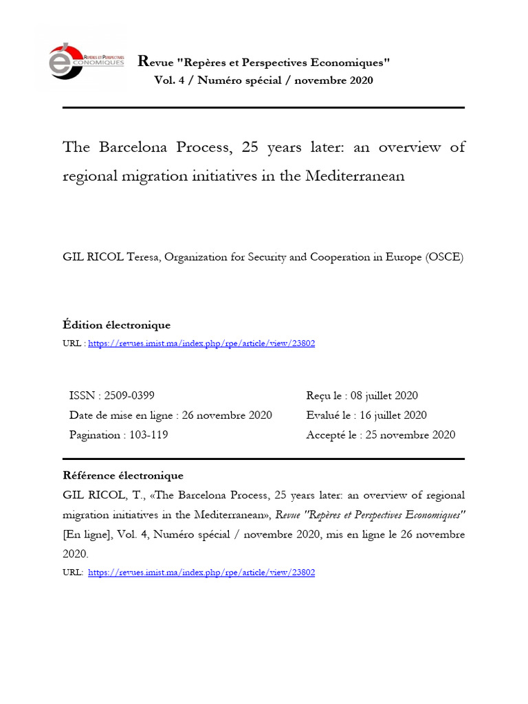 He Barcelona Process, 25 Years Later An Overview of Regional Migration ...