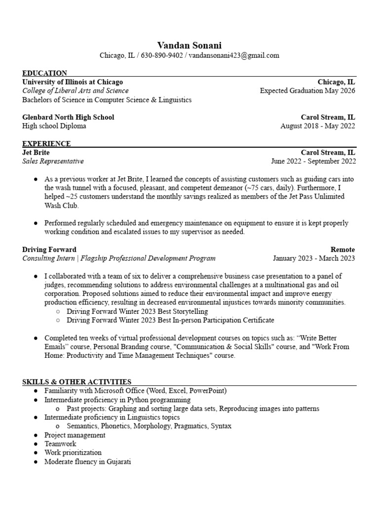 Resume - Vandan S. 2024 | PDF | Human Communication | Linguistics