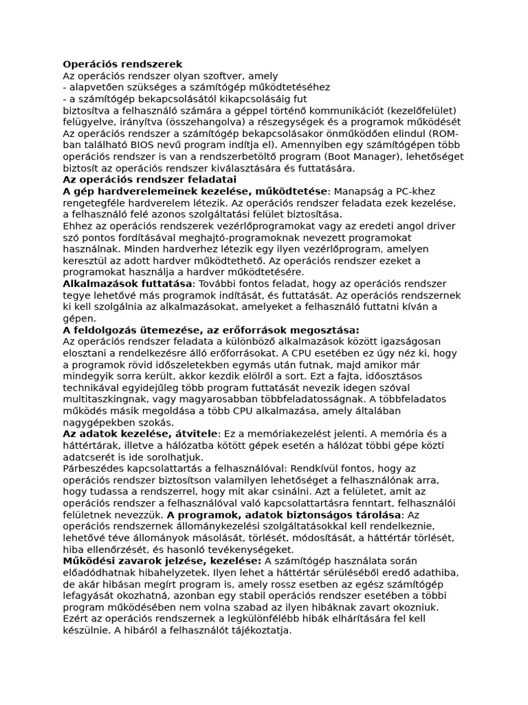 Operációs Rendszerek | PDF