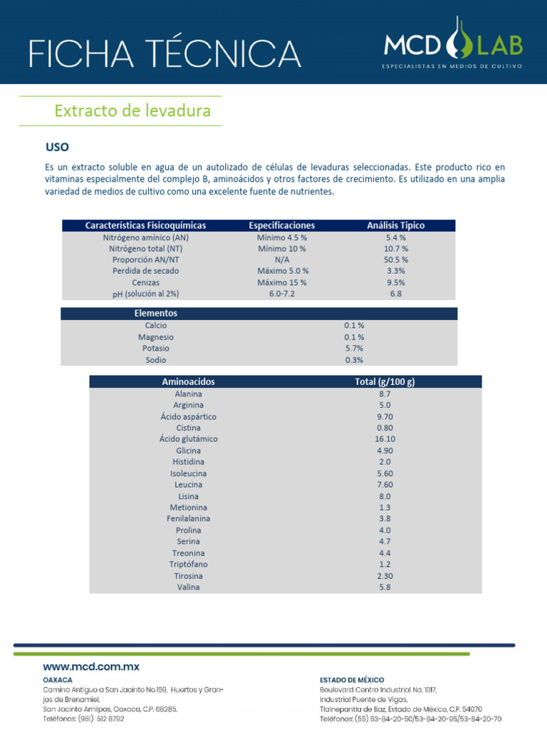 Extracto de Levadura para Medios de Cultivo | PDF | Aminoácidos ...