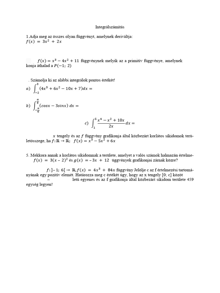 Integrálszámítás Feladatok | PDF