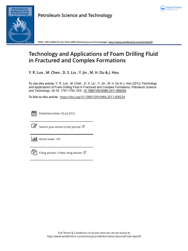 Technology & Applications of Foam Drilling Fluid in Fractured and ...