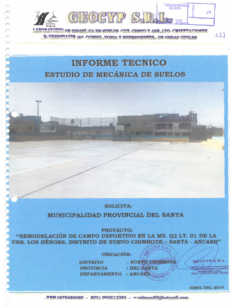 Estudio de Suelos de Campo Deportivo MZ.Q2 Nuevo Chimbote | PDF