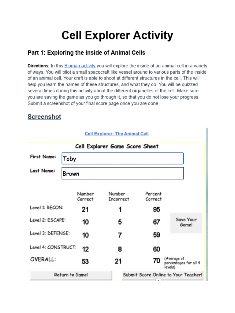 Cell Explorer Activity | PDF