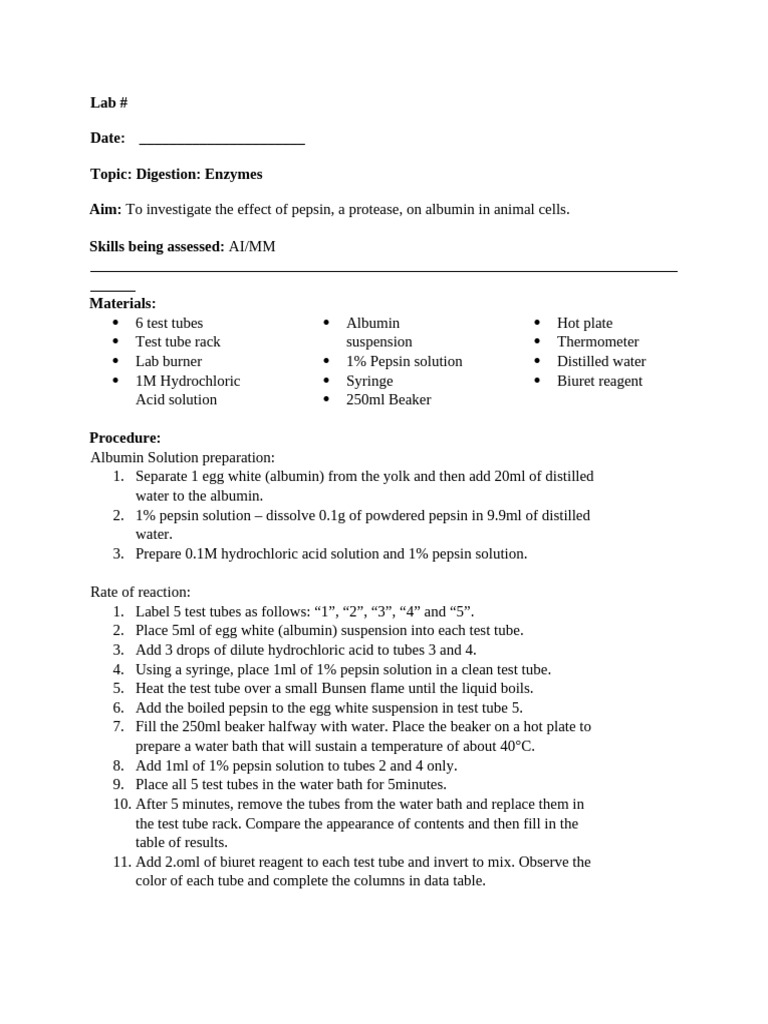 Pepsin lab eggs | PDF | Water | Thermometer