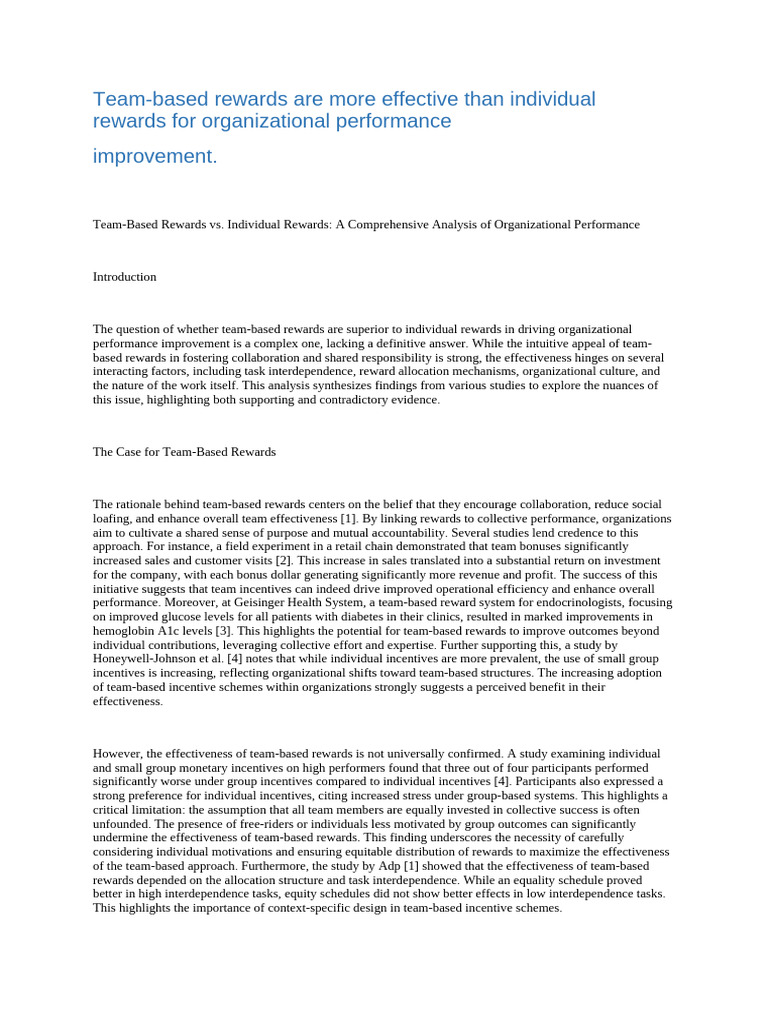 Team-Based Rewards Are More Effective Than Individ | PDF | Incentive ...