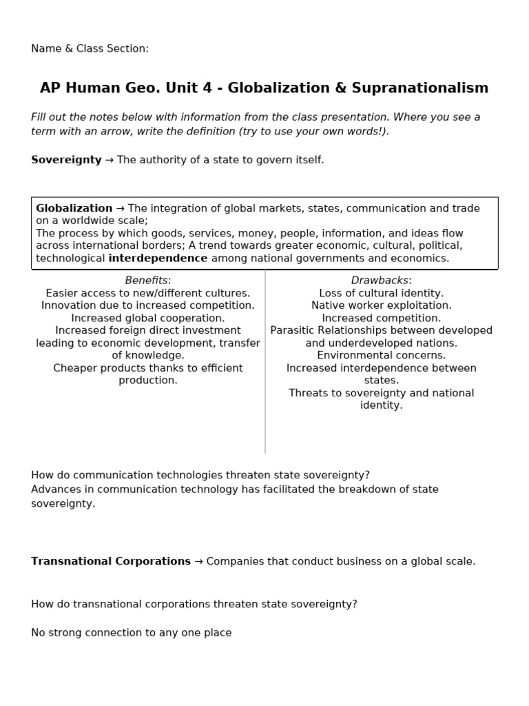 4.6 +globalization+ +Supranationalism+Guided+Notes | PDF