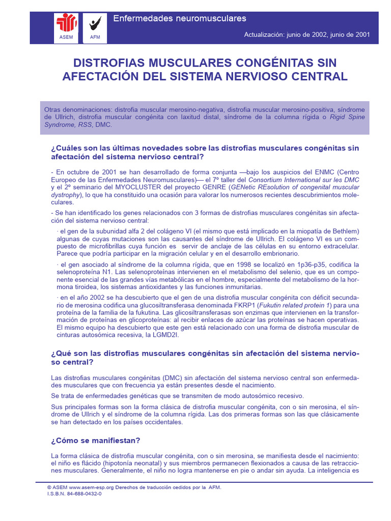 Distrofias Musculares Congénitas: Avances y Genes | PDF | Integrina | Gene