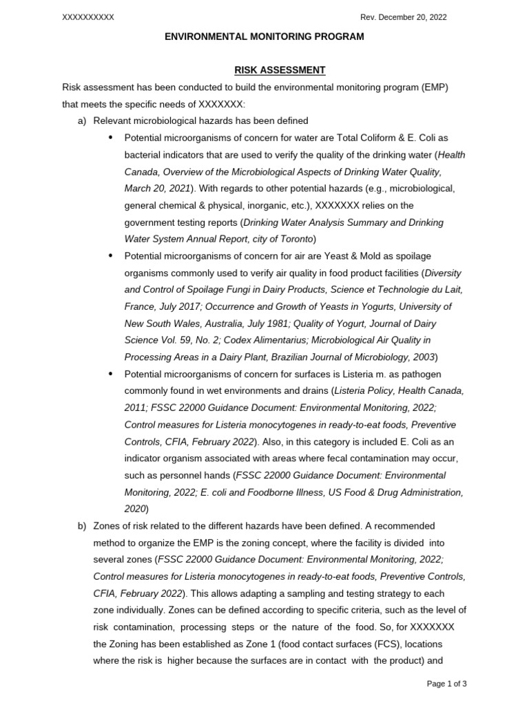 Environmental Monitoring Program - RISK ASSESSMENT - SAMPLE | PDF | Environmental Monitoring ...