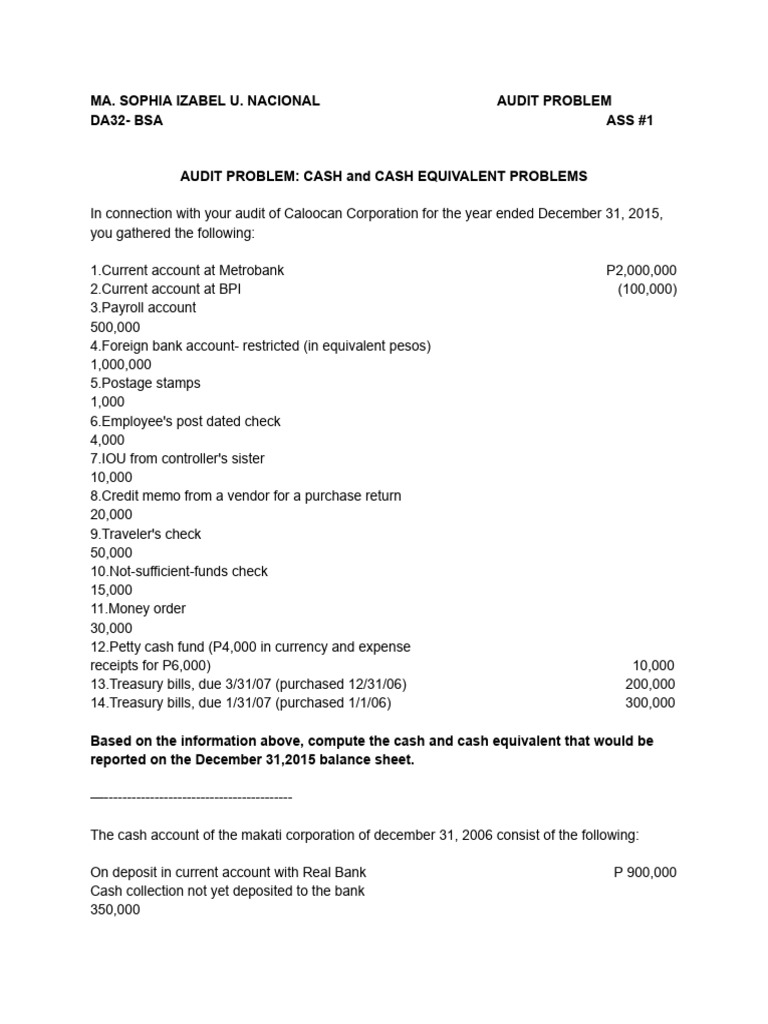 Audit Prob Assignment 1 | PDF | Banks | Transaction Account