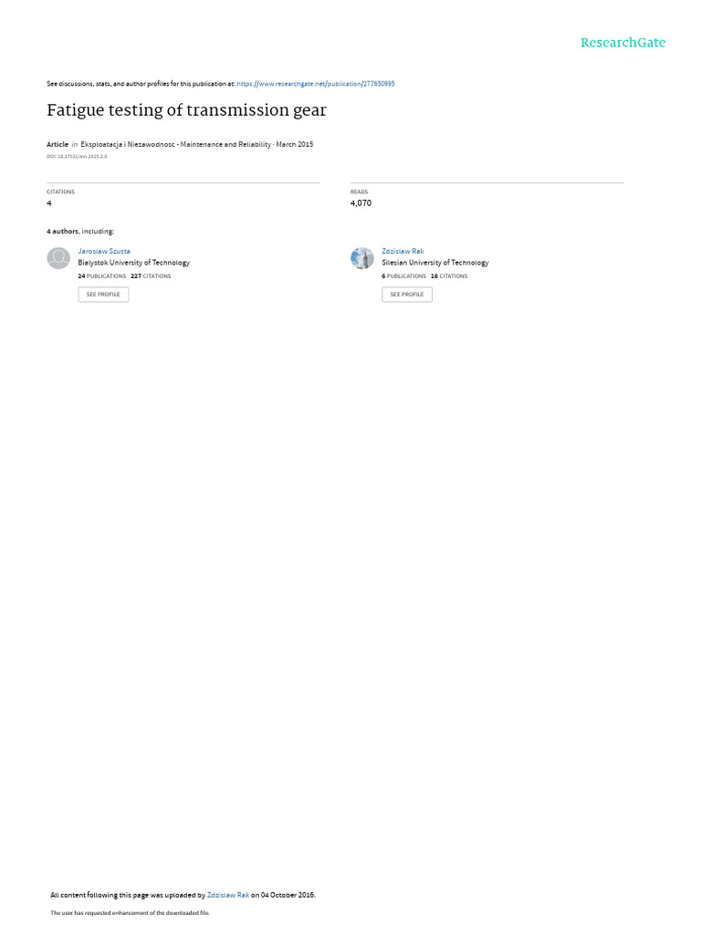 Fatigue_testing_of_transmission_gear | PDF | Gear | Fatigue (Material)