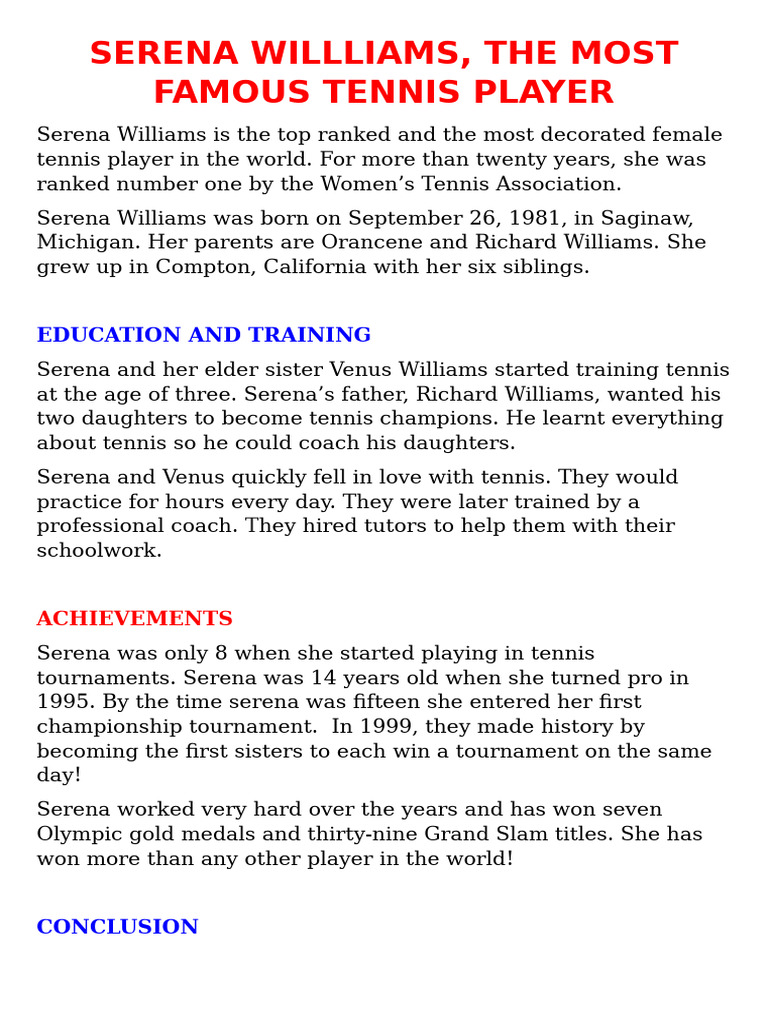 Serena Willliams Biography | PDF
