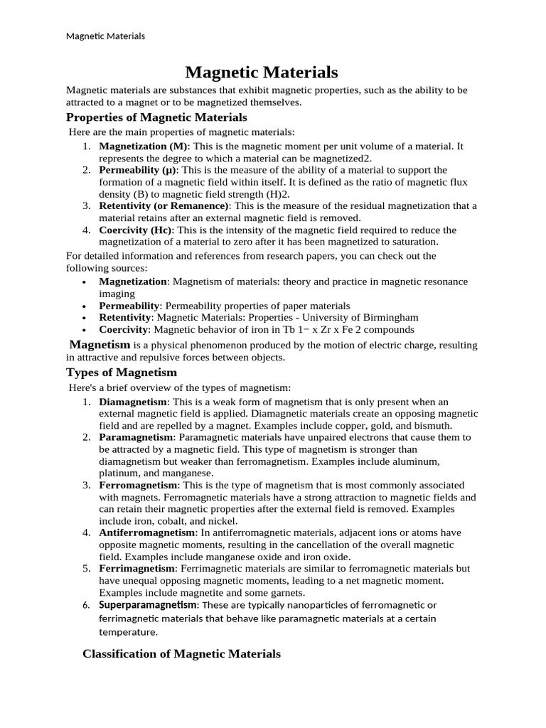 Magnetic Materials Are Substances That Exhibit Magnetic Properties ...