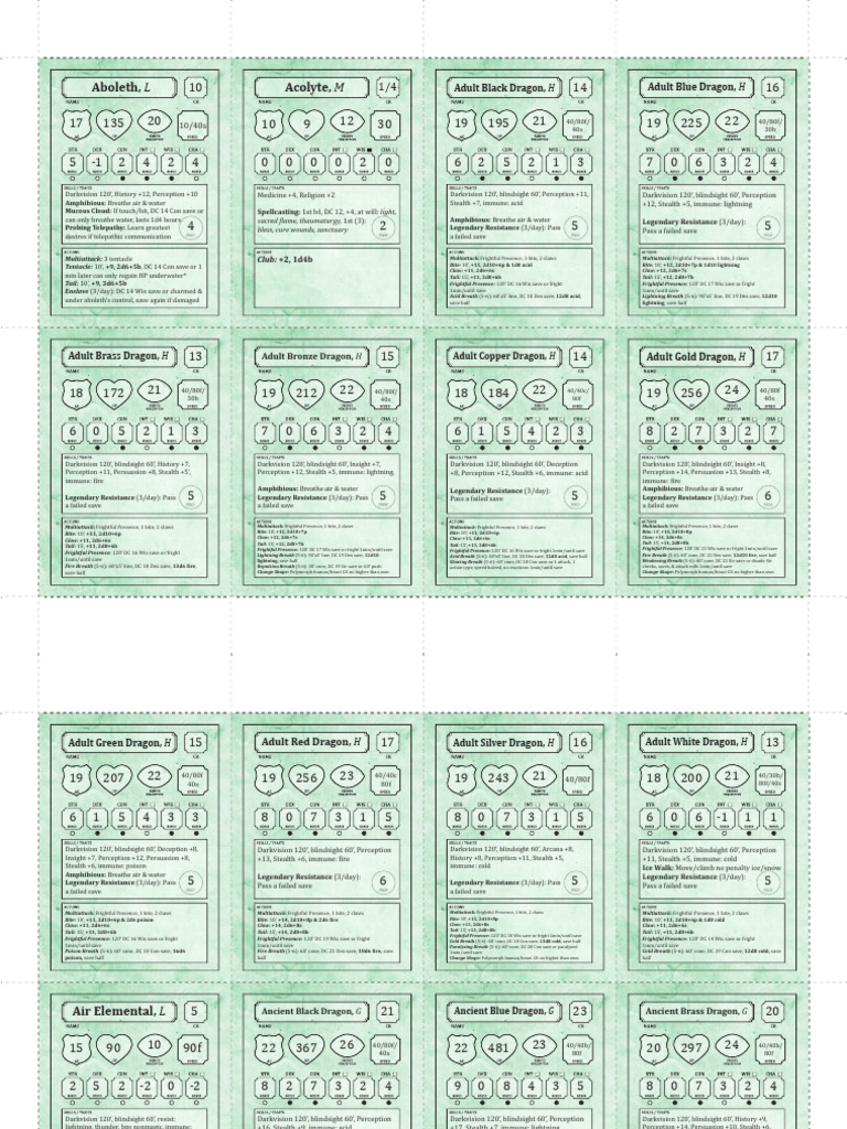 Combinded SRD Monster Cards | PDF