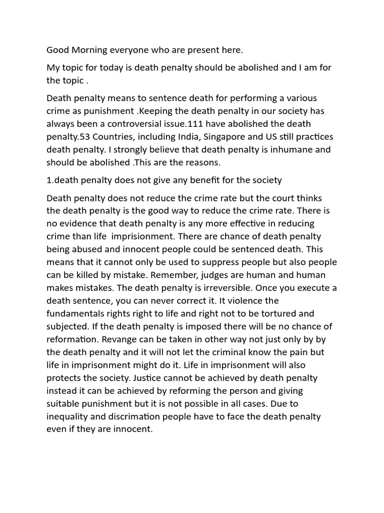 Debate On The Topic Death Penalty Should Be Abolished | PDF