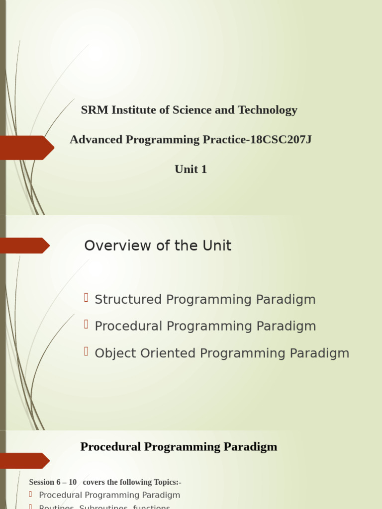 Unit1 - Procedural Theory | PDF | Pointer (Computer Programming) | Variable (Computer Science)