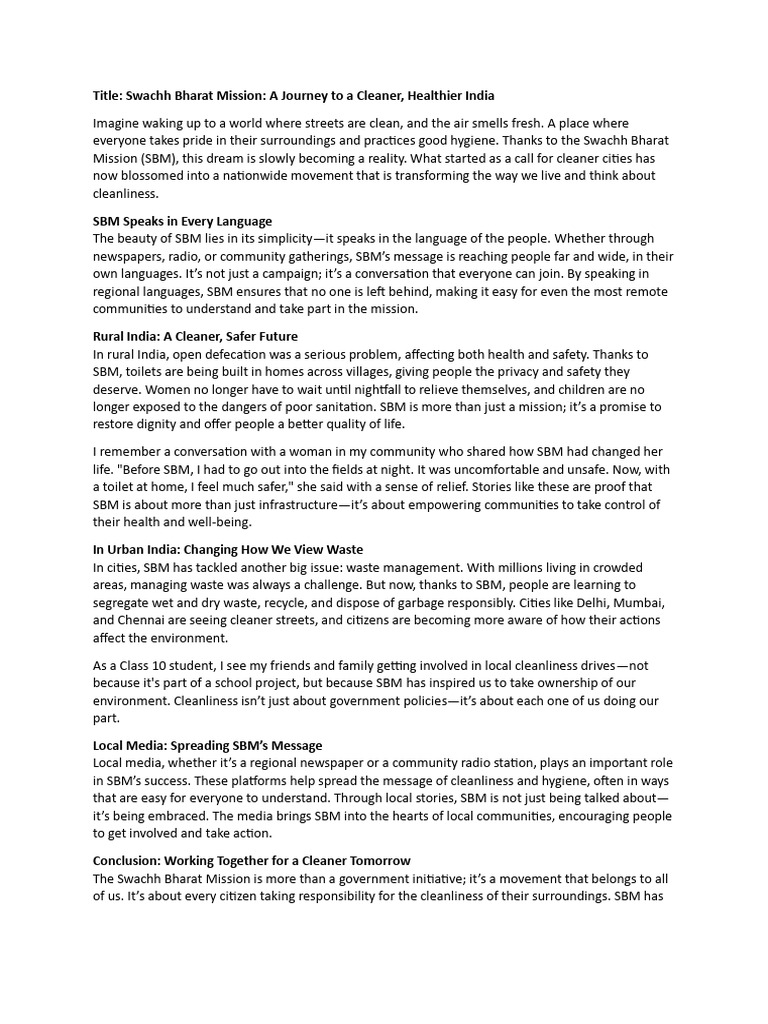 Swachh Bharat Mission Pdf Waste Management Hygiene