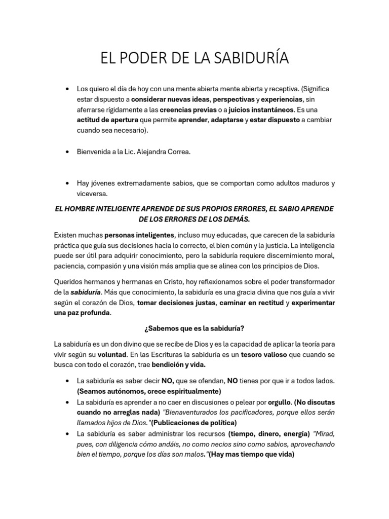El Poder de La Sabiduría | PDF | Sabiduría | Solomons
