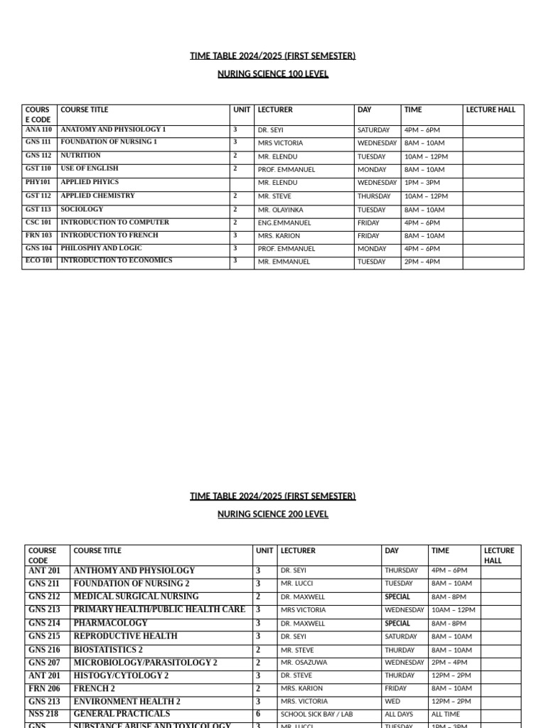 TIME TABLE 2024 | PDF | Clinical Medicine | Medicine