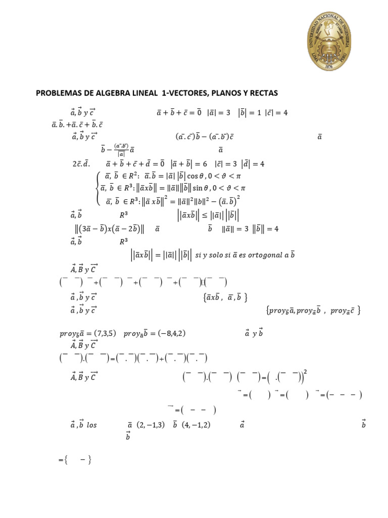 Problemas de Alg Lineal 2023-2 | PDF | Física Matemática | Geometria ...