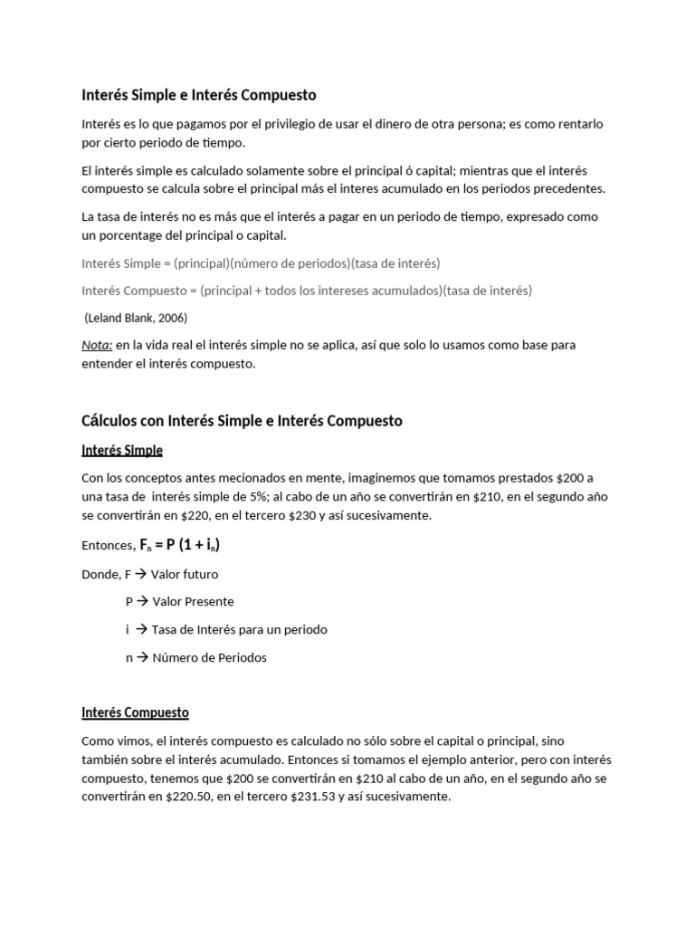 Interés Simple vs Compuesto: Cálculos y Conceptos | PDF | Interés ...