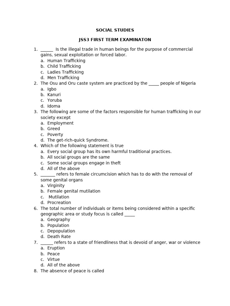 JSS3 Social Studies Exam Guide | PDF