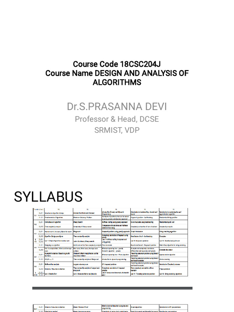 Course Code 18CSC204J - Unit1 | PDF | Recurrence Relation | Algorithms