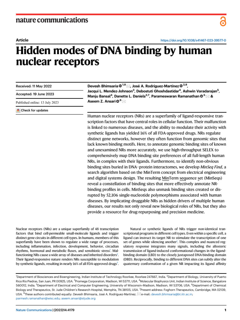 Hidden Modes of DNA Binding by Human Nuclear Receptors: Article | PDF ...