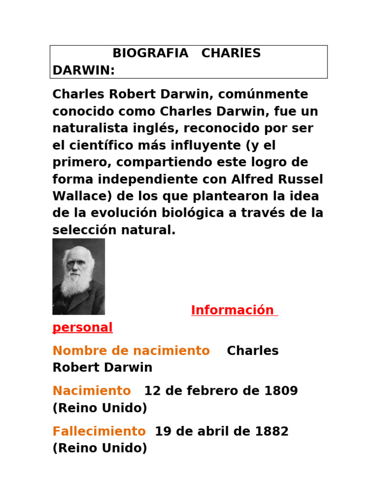 Biografia Charles Darwin | PDF