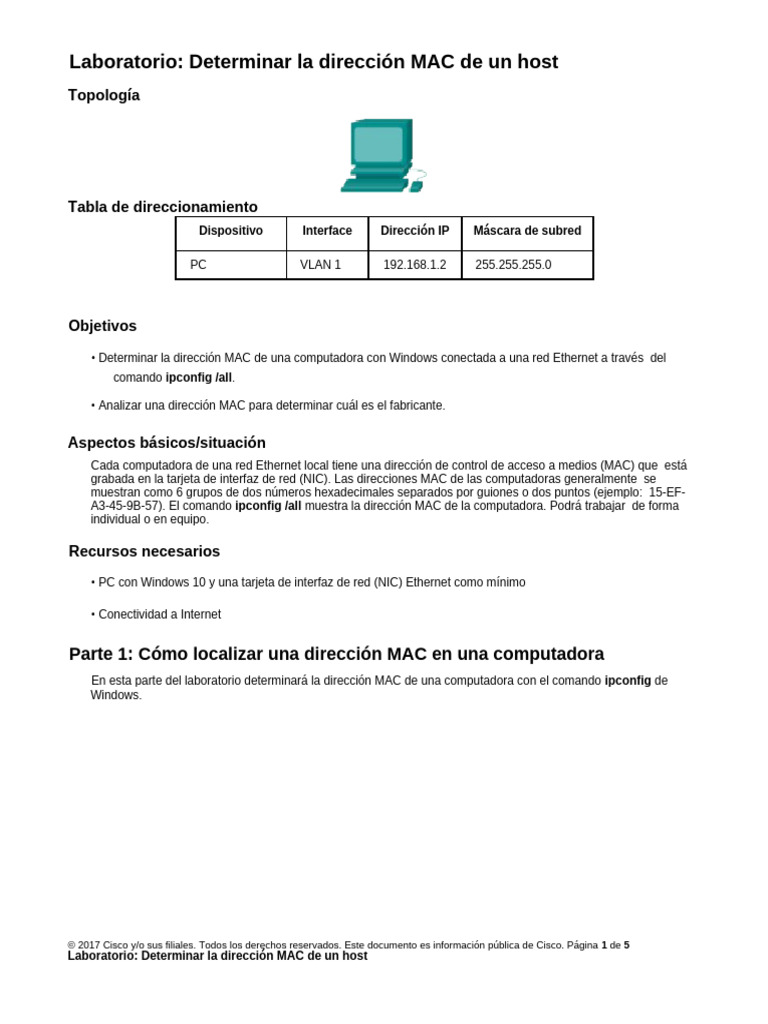 DAVID ALEJANDRO VILLA GONZALEZ - 3.2.2.4 Lab - Determinar la dirección MAC de un host | PDF ...