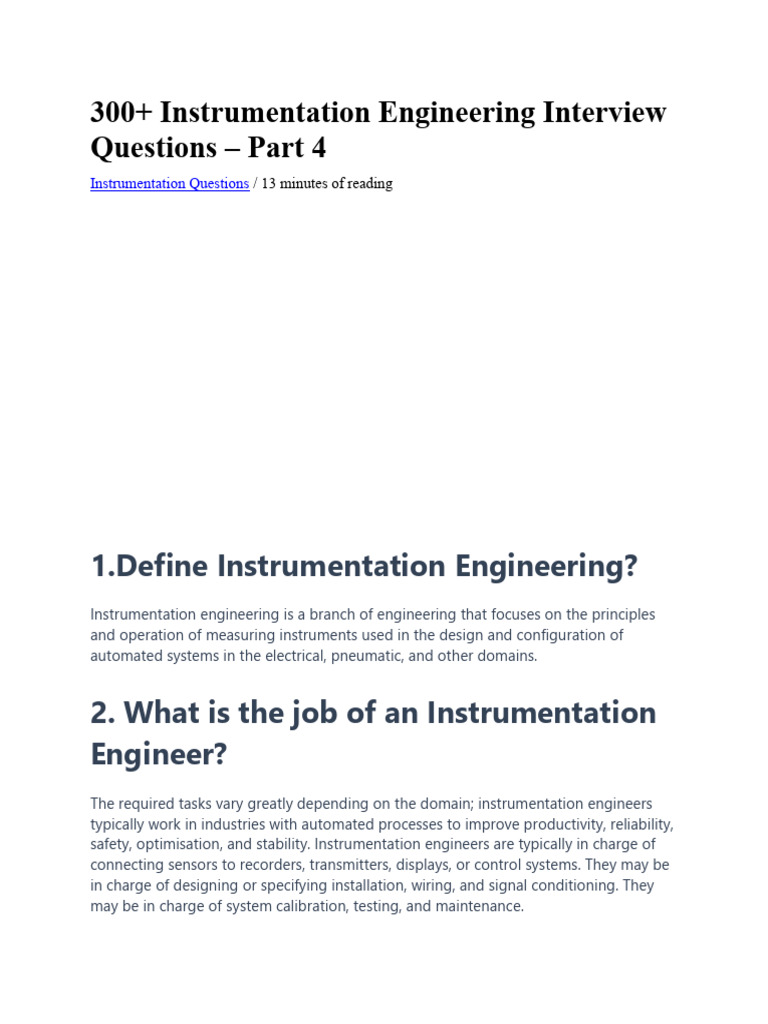 Instrumentation Engineering Interview Q&A | PDF | Programmable Logic ...