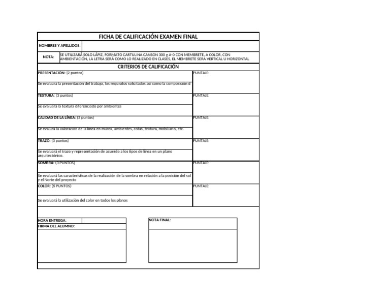 Hoja de Calificación Exm Final | PDF