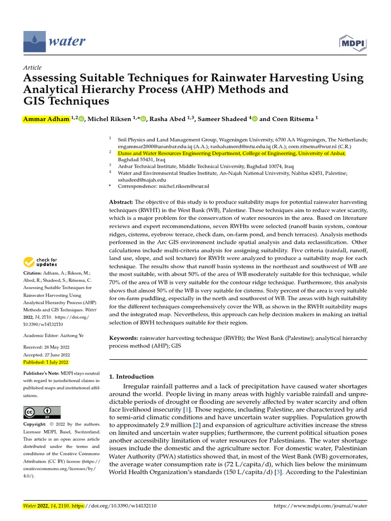 12th - Assessing Suitable Techniques For Rainwater Harvesting Using Analytical Hierarchy Process ...