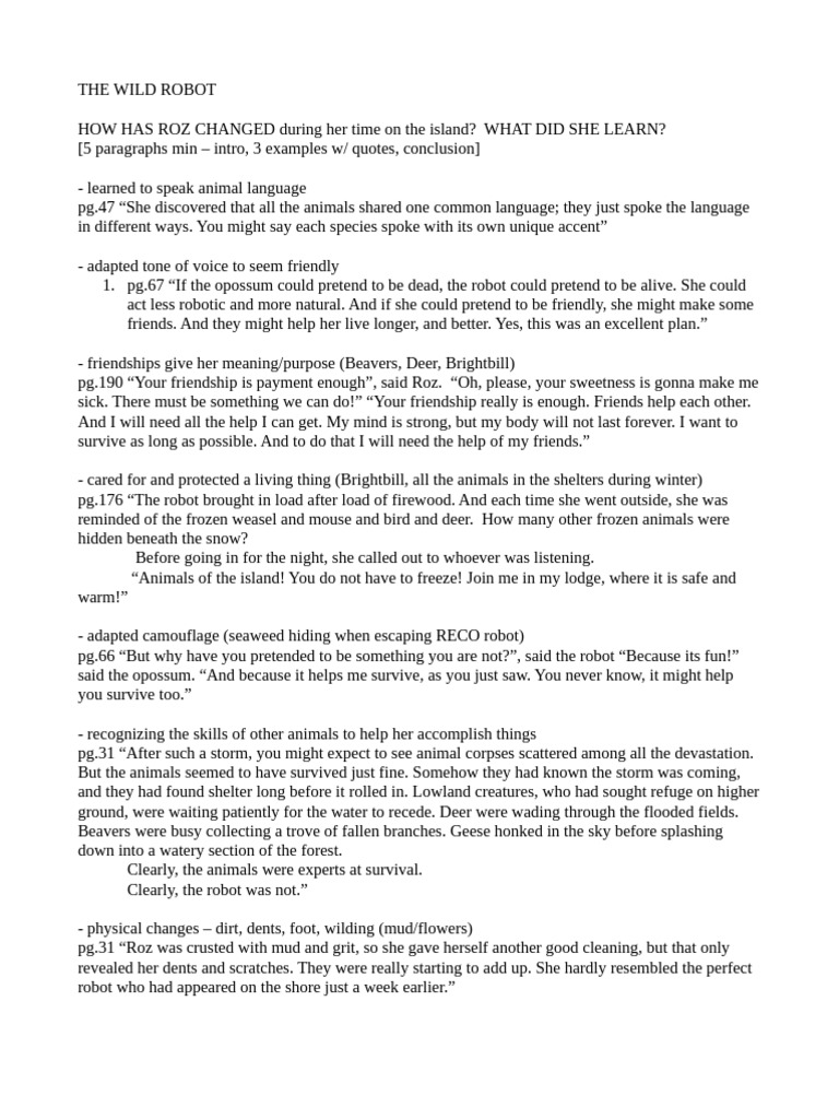 Wild Robot Essay | PDF